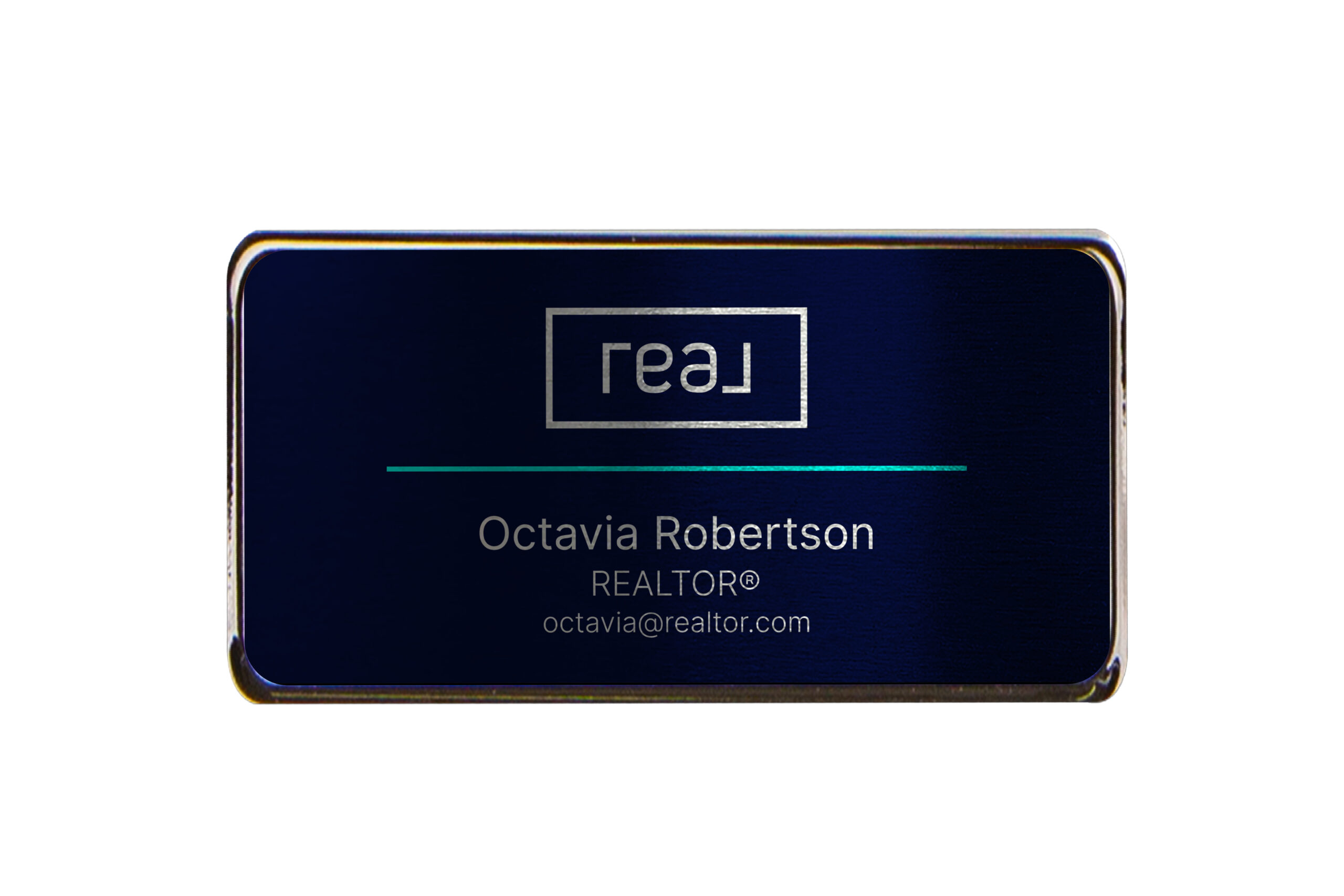Real | Framed Name Tag - Navy 1.5x3 | AgentStore.com